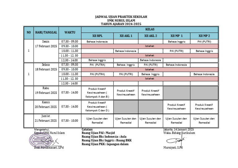 Jadwal Ujian Praktek Kelas XII 2024 - 2025 | PDF