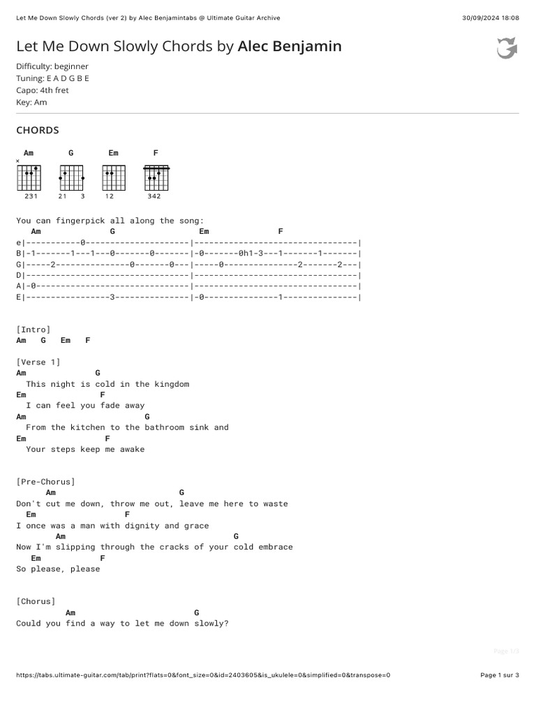 Let Me Down Slowly Chords by Alec Benjamin | PDF | Song Structure | Guitars