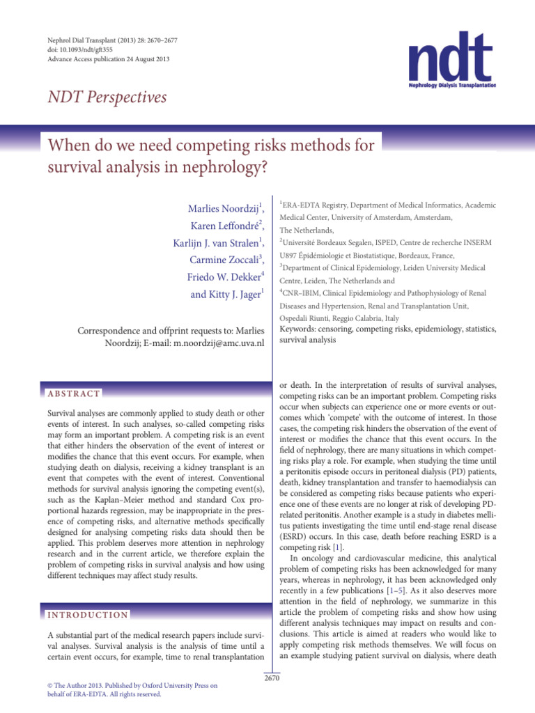 2013 Noorddzij Whendoweneedcr Nefrology NDT | PDF | Chronic Kidney ...