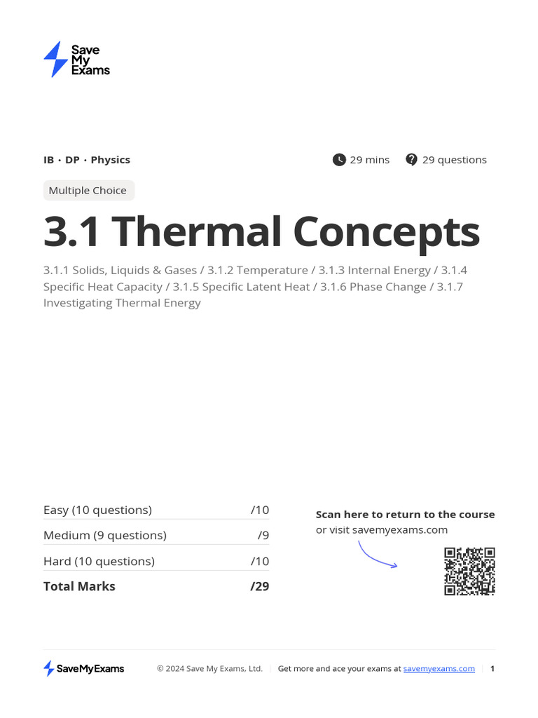 Thermal Energy Concepts Quiz | PDF | Temperature | Gases