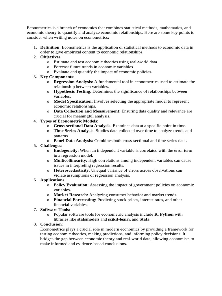 Econometrics Is A Branch of Economics That Combines Statistical Methods | PDF | Econometrics ...