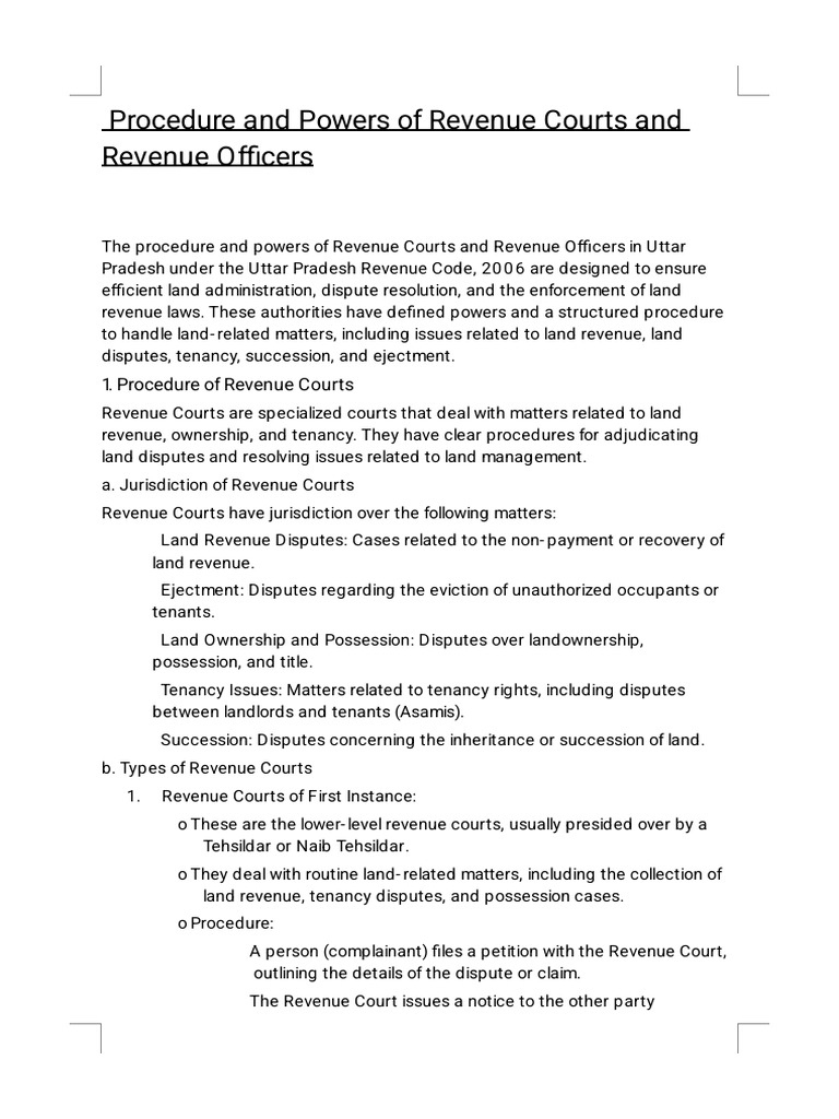 Revenue Courts and Officers in UP | PDF | Leasehold Estate | Lease