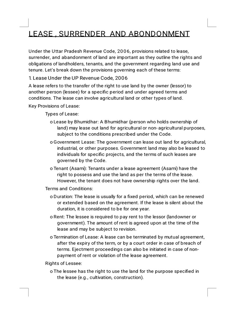 Lease, Surrender, and Abandonment Law | PDF | Lease | Leasehold Estate