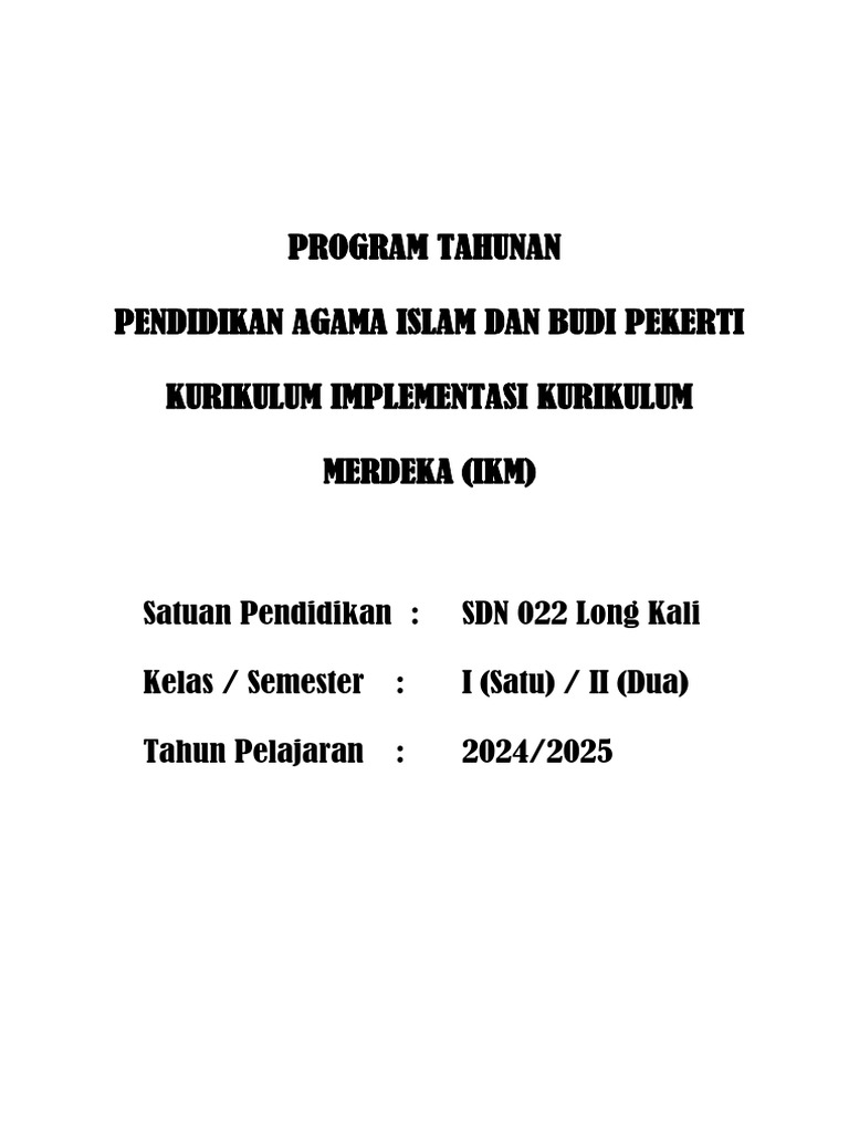 Program Tahunan Kelas 1 SMT 2 | PDF