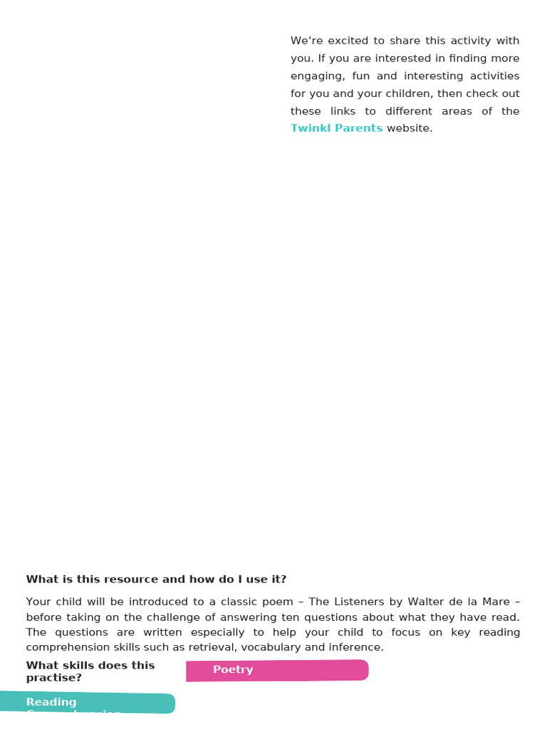 Year 6 Poetry Comprehension Guide | PDF | Reading Comprehension