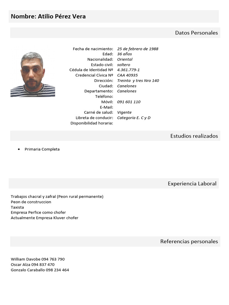 Curriculum Vitae Modelo Atilio Perez | PDF