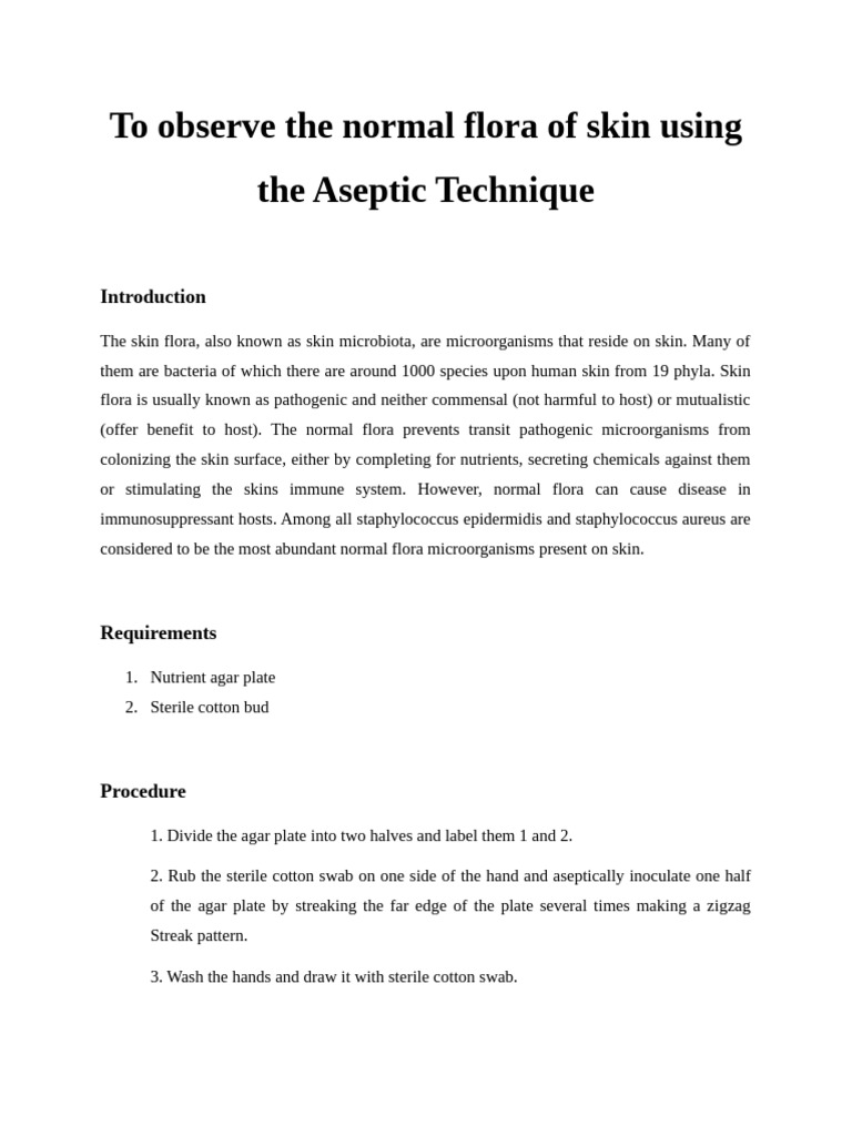 To Observe The Normal Flora of Skin Using The Aseptic Technique | PDF