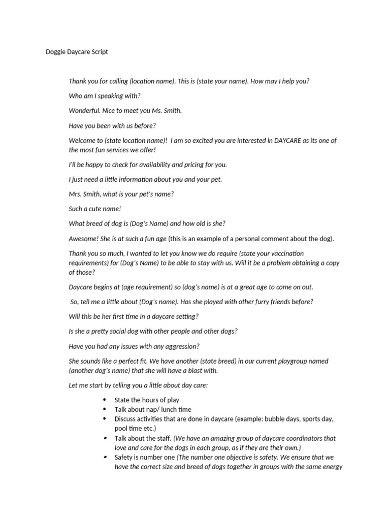 Daycare Talking Script | PDF | Dogs