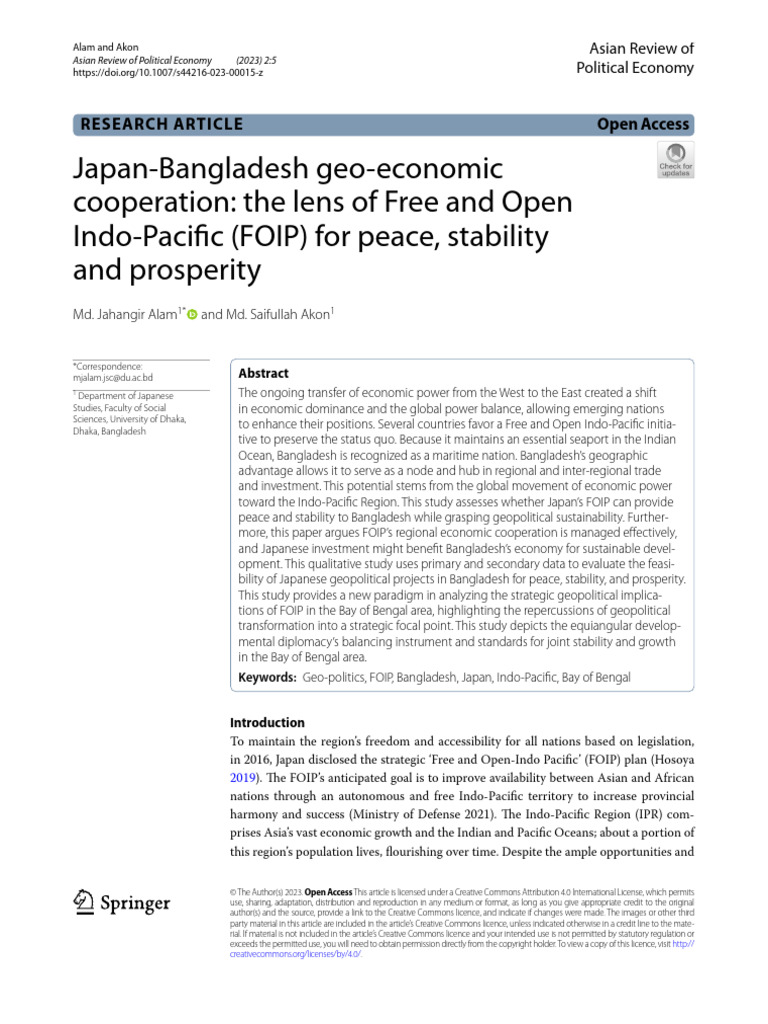 Japan-Bangladesh Geo-Economic Cooperation The Lens of Free and Open ...