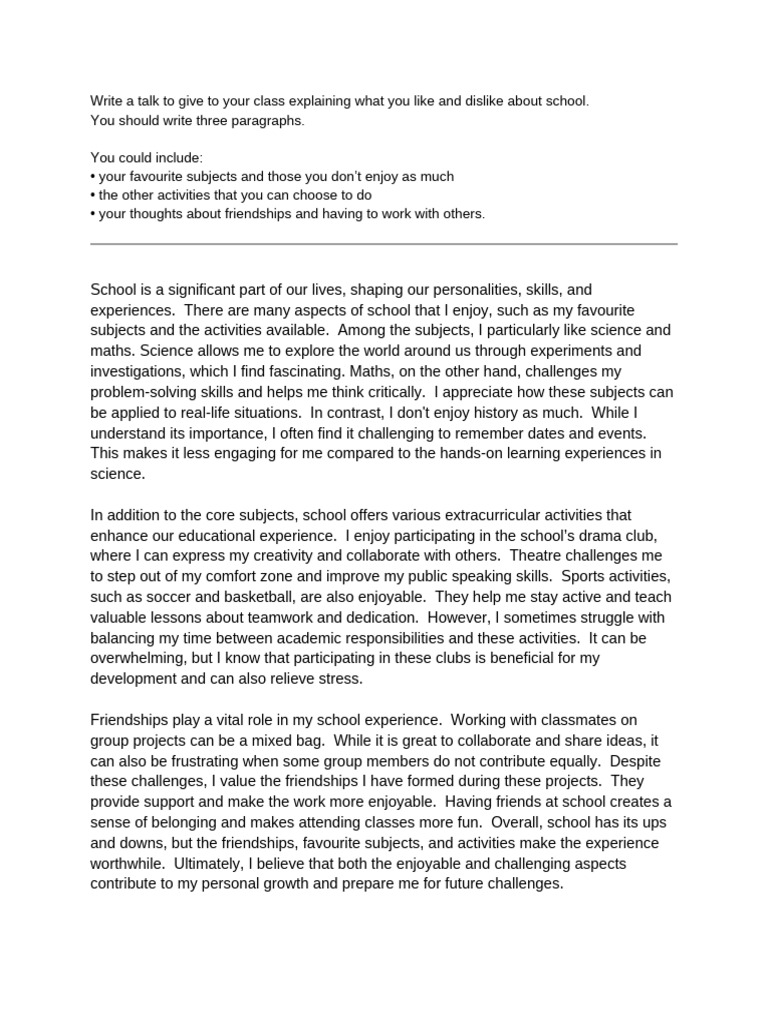 School Experiences: Likes and Dislikes | PDF | Experience | Behavior ...