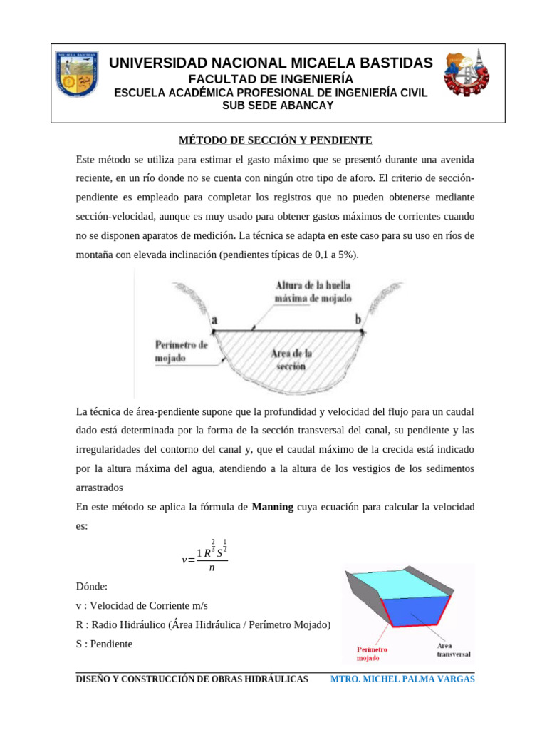 Metodo Sección Pendiente | PDF | Canal | Descarga (hidrología)