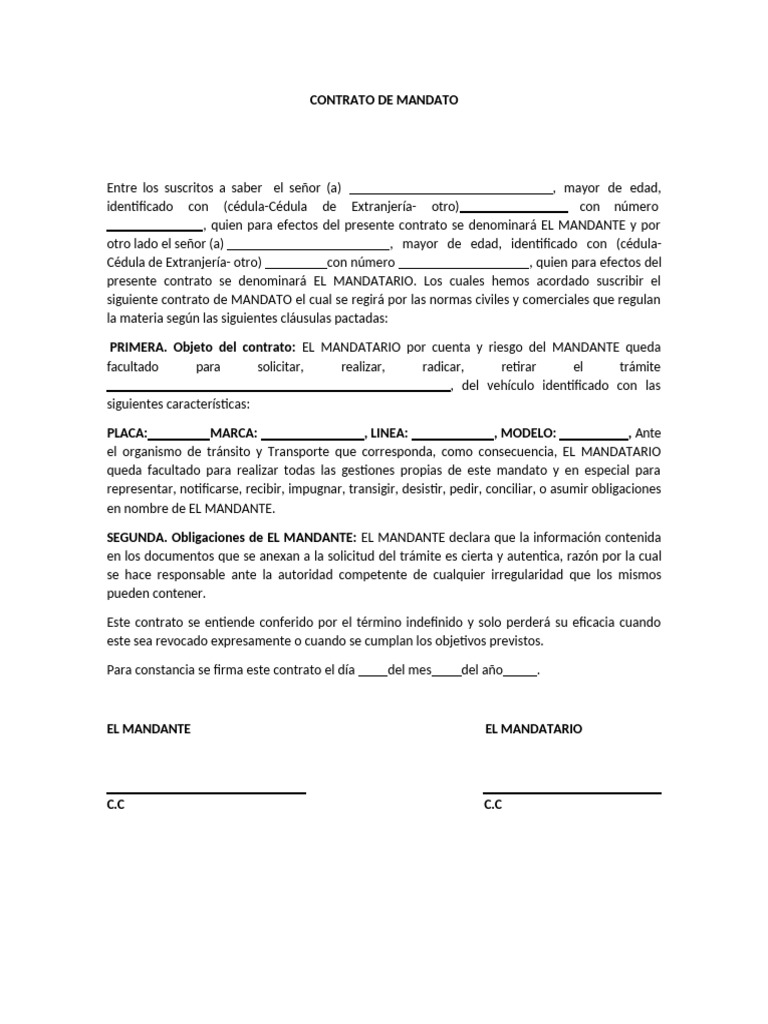 Contrato de Mandato para Trámites Vehiculares | PDF