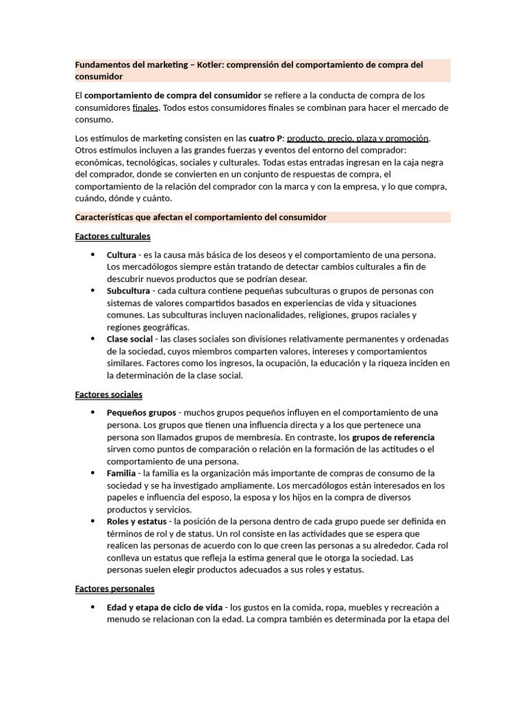 Fundamentos Del Marketing - Kotler, Comprensión Del Comportamiento de ...