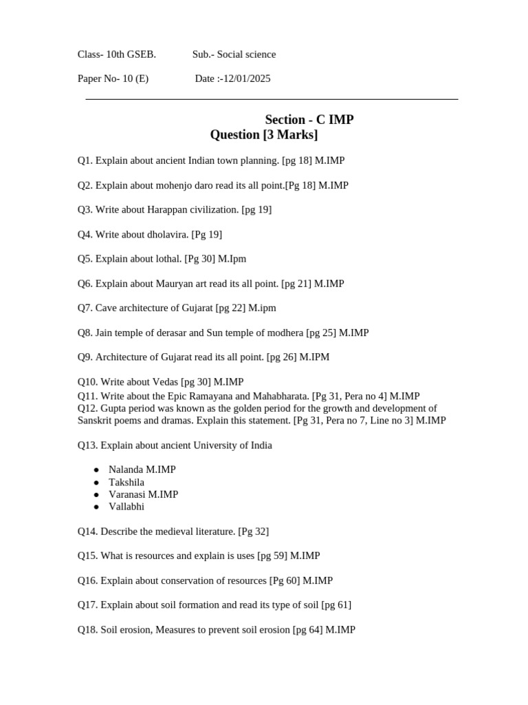 Class- 10th GSEB Section C IMP (1) (1) | PDF | Hazard Analysis And ...