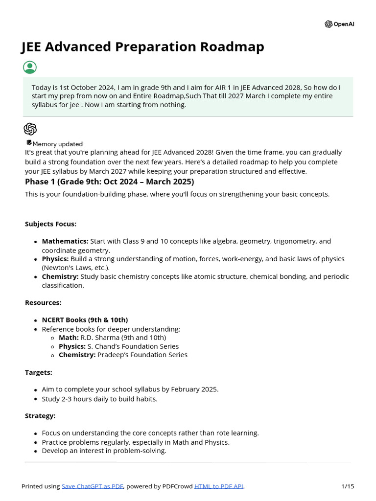 JEE Advanced Preparation Roadmap | PDF | Mathematics | Chemistry
