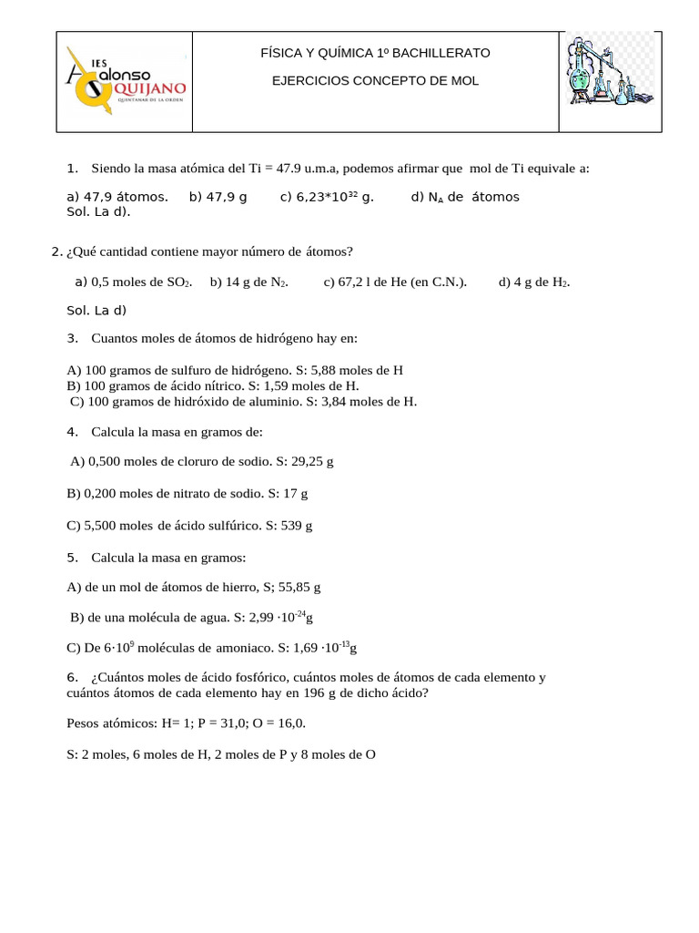 Ejercicios sobre el concepto de mol | PDF