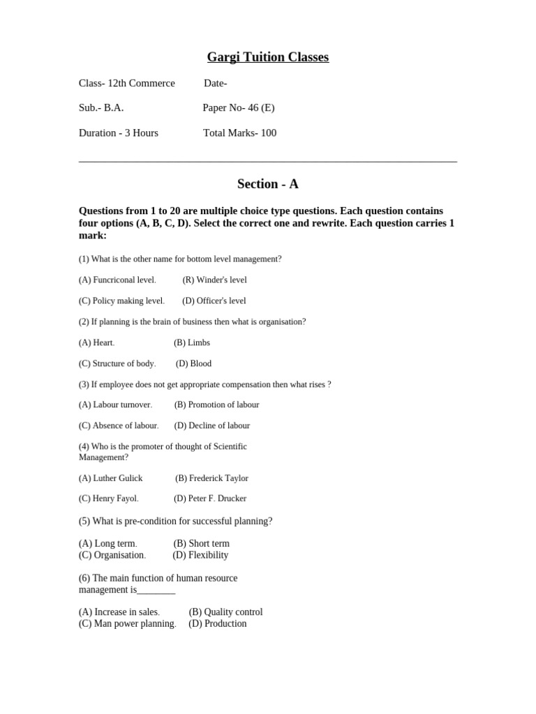 12th B.A Paper 1 | PDF | Economies | Business