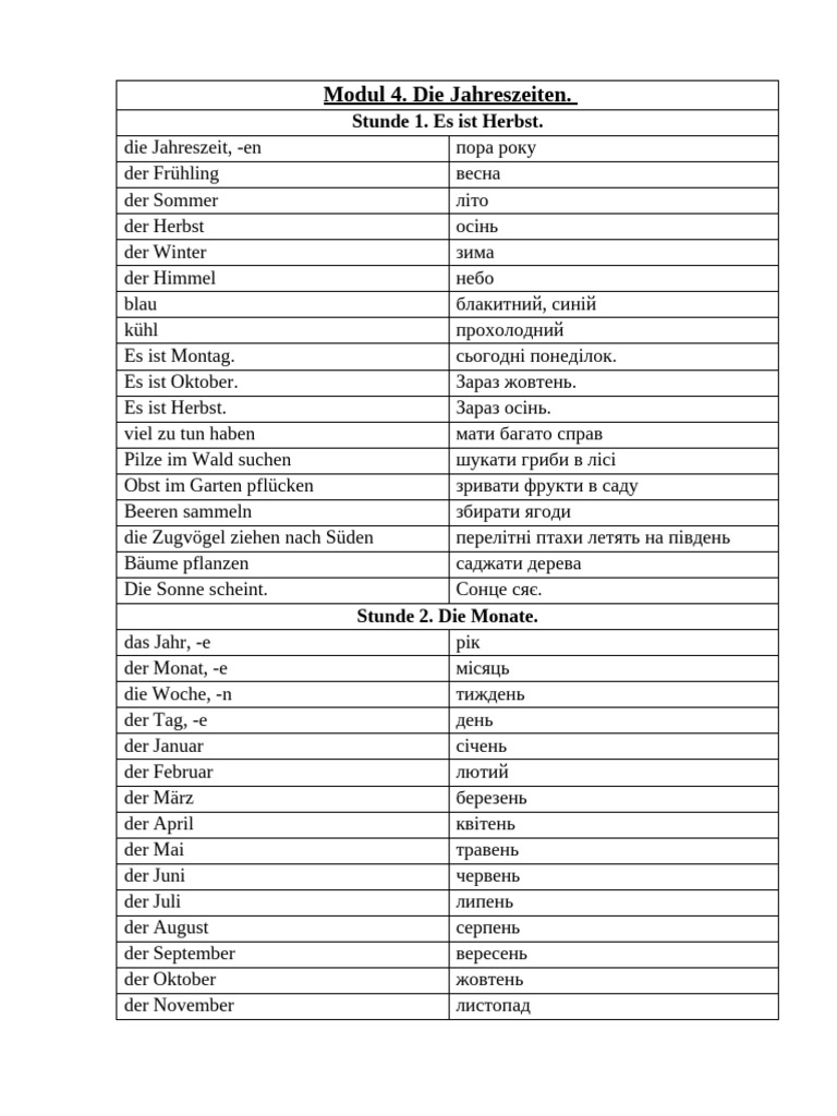 Modul 4. Die Jahreszeiten.: Stunde 1. Es Ist Herbst | PDF