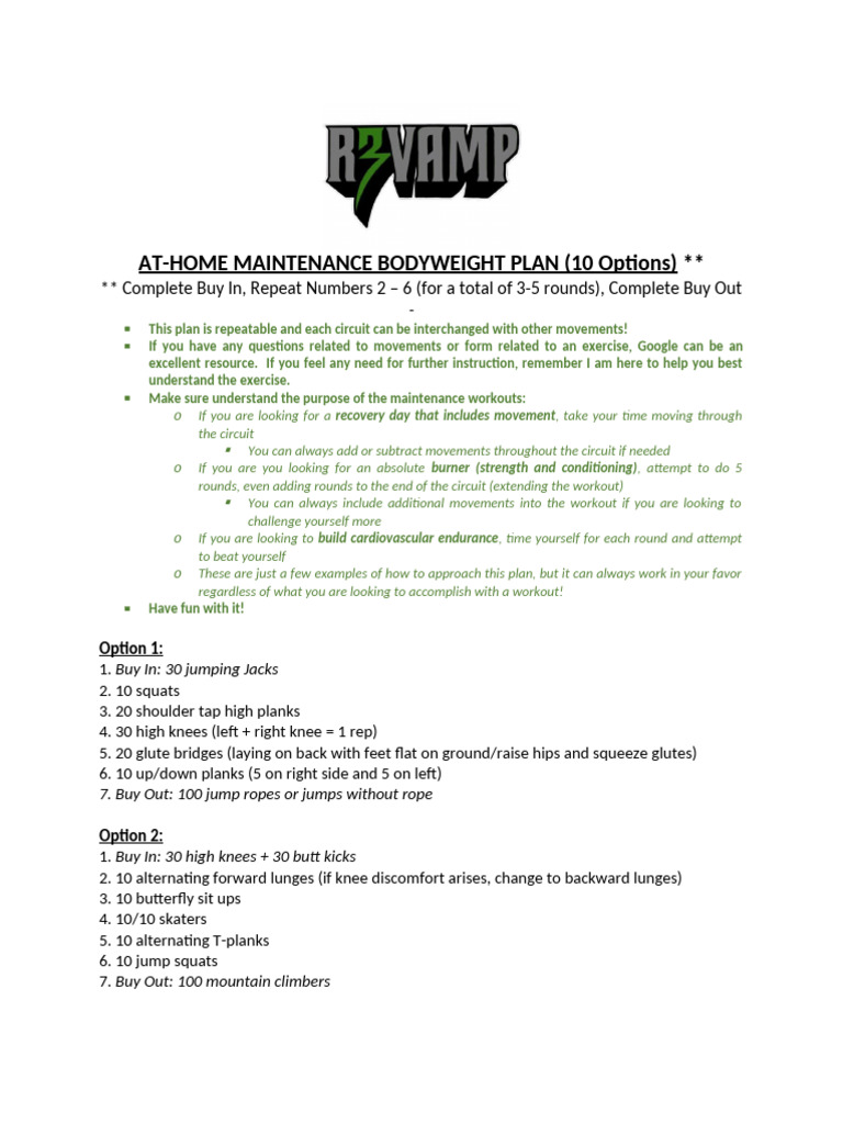 R3VAMP Elite Training Maintenance Plan | PDF | Strength Training ...