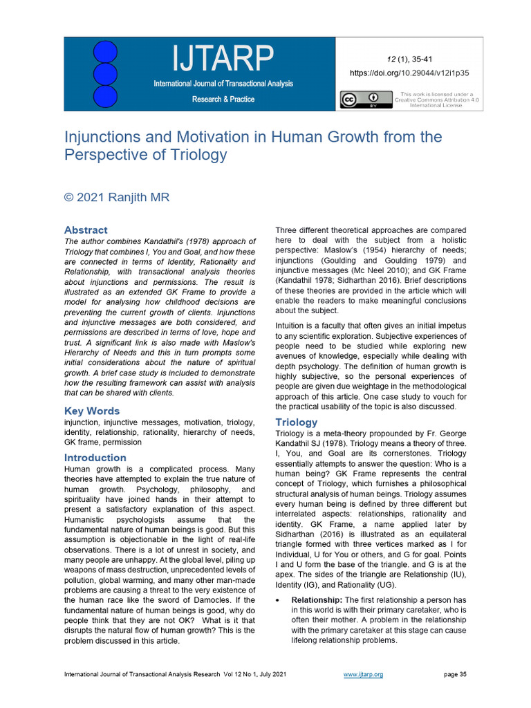 Injunctions and Motivation in Human Growth From The Perspective of ...