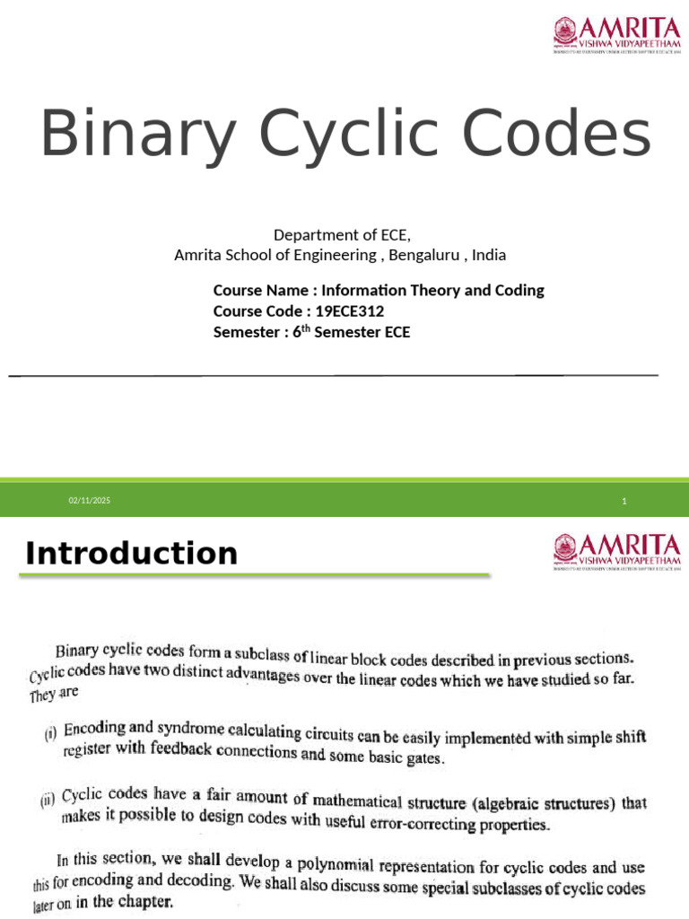 Binary Cyclic Codes | PDF | Field (Mathematics) | Abstract Algebra