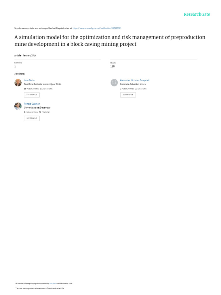 A Simulation Model For The Optimization and Risk Management of Preproduction Mine Development in ...
