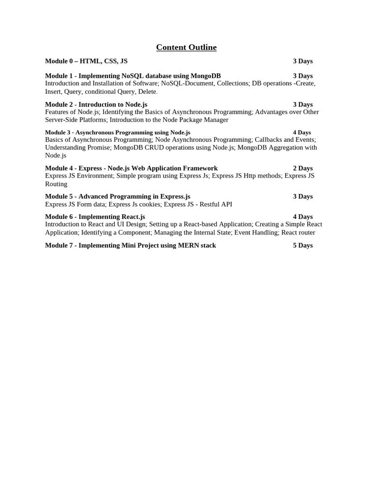 MERN Content Outline Final1 | PDF