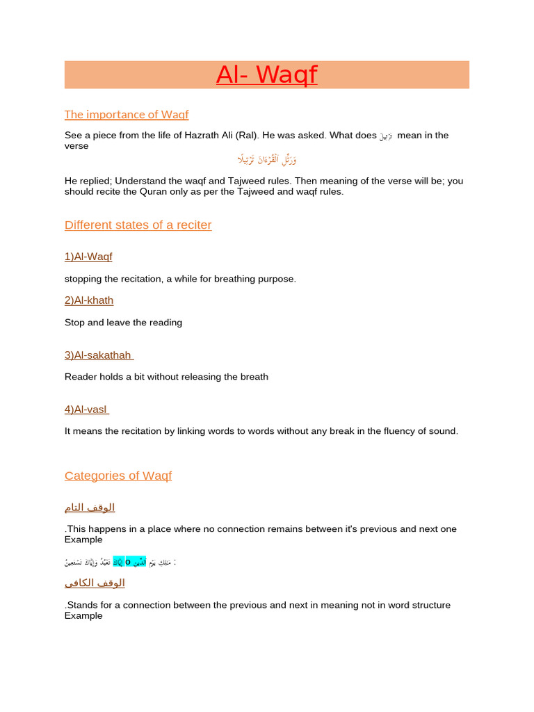 Understanding Waqf and Tajweed Rules | PDF