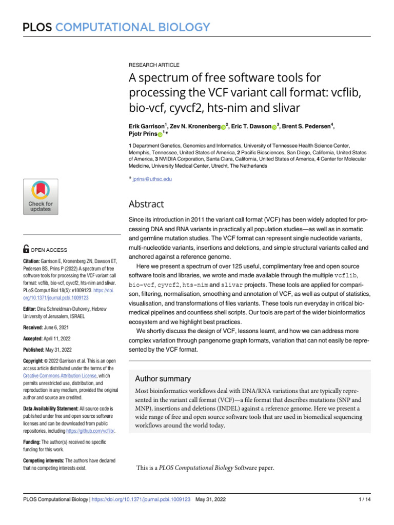 Journal - Pcbi.1009123 SPECTRUM VCF | PDF | Bioinformatics | Single Nucleotide Polymorphism