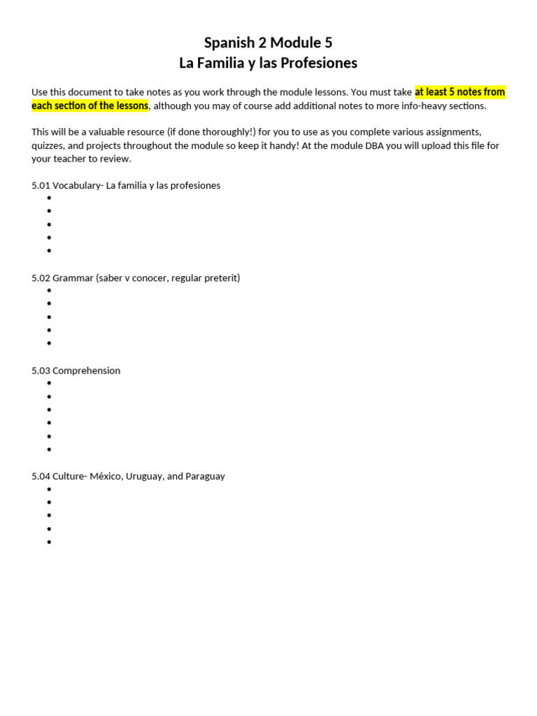 Spanish 2 Module 5 | PDF