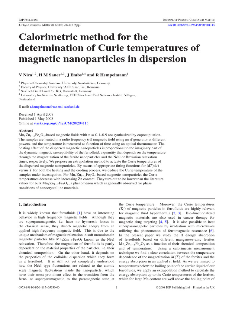 2008 Calorimetric method for the determination of Curie temperature ...