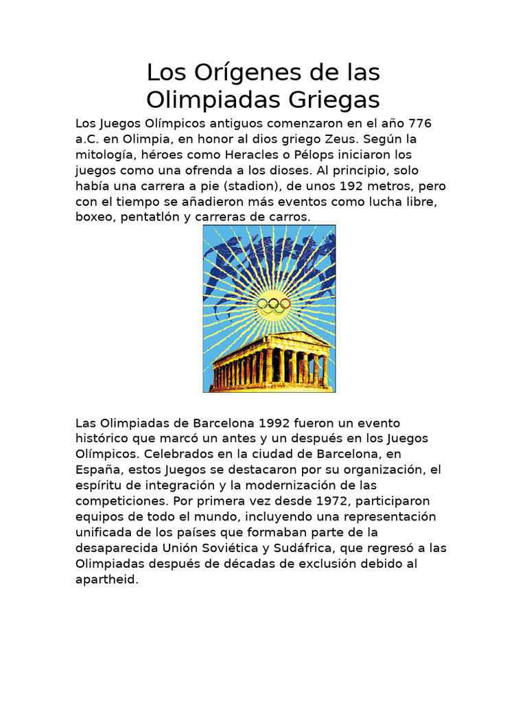Los Orígenes de Las Olimpiadas Griegas | PDF | Juegos olímpicos | Competiciones deportivas ...