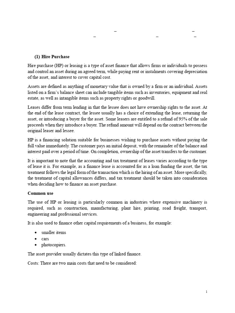 Ch 04 Hire Purchase | PDF | Lease | Payments