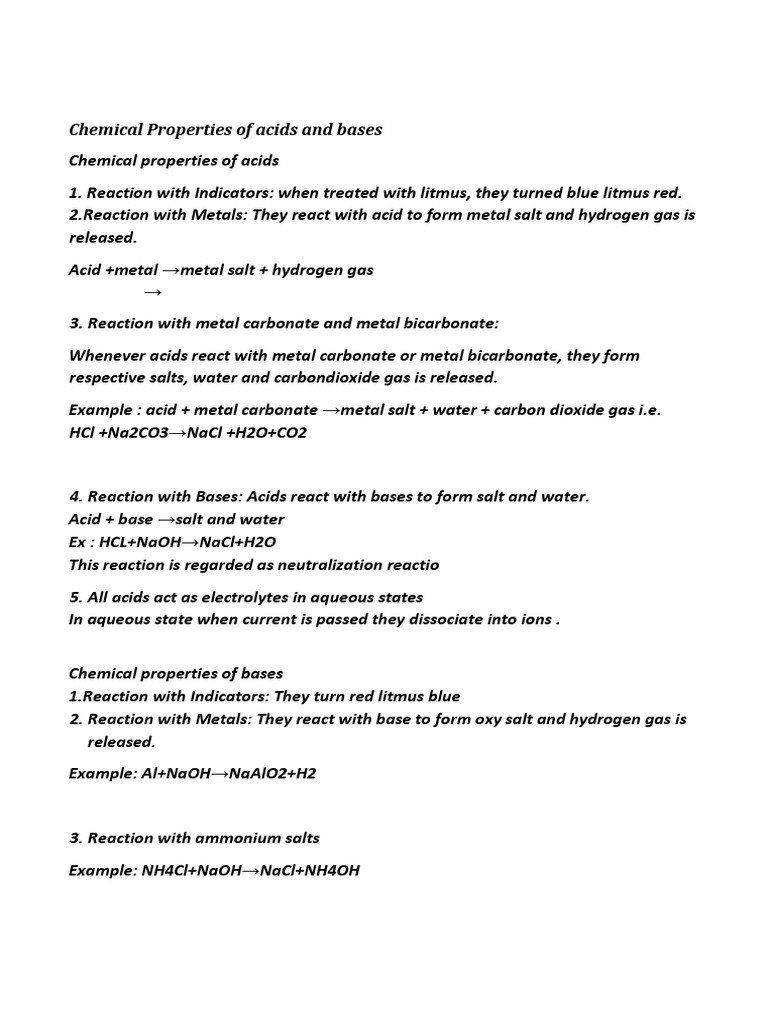 Chemical Properties of Acids and Bases | PDF