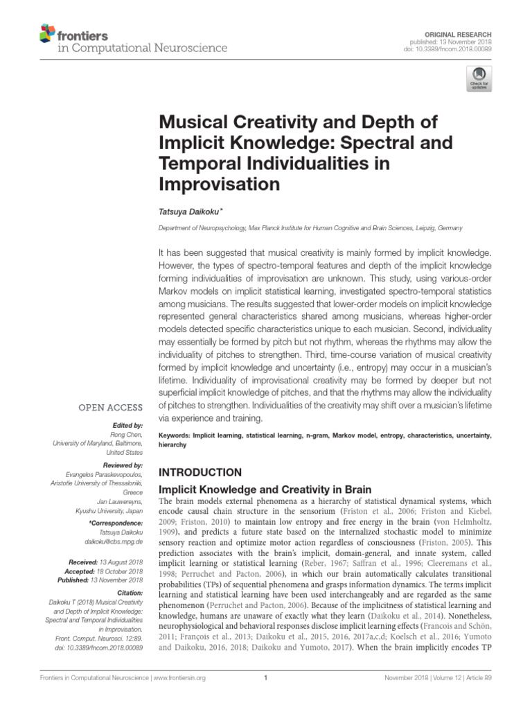 Music and Implicit Knowledge | PDF | Creativity | Pitch (Music)
