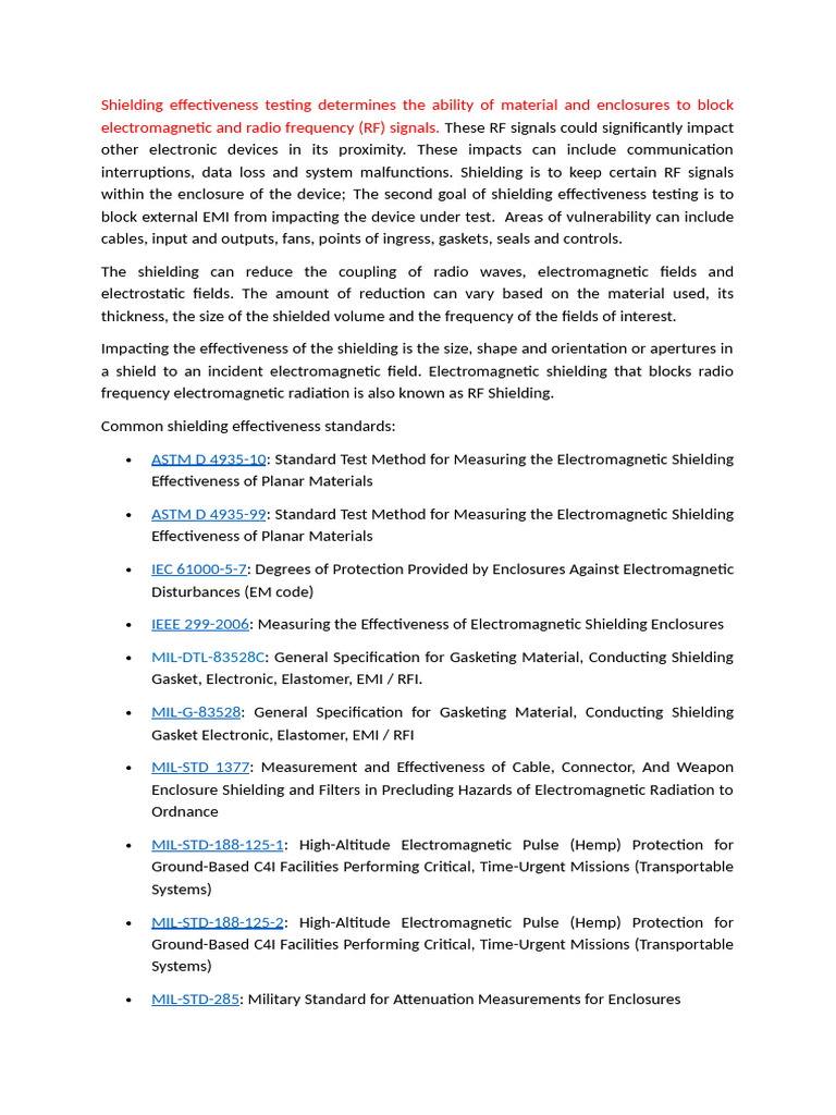 Electromagnetic Shielding Effectiveness Testing | PDF