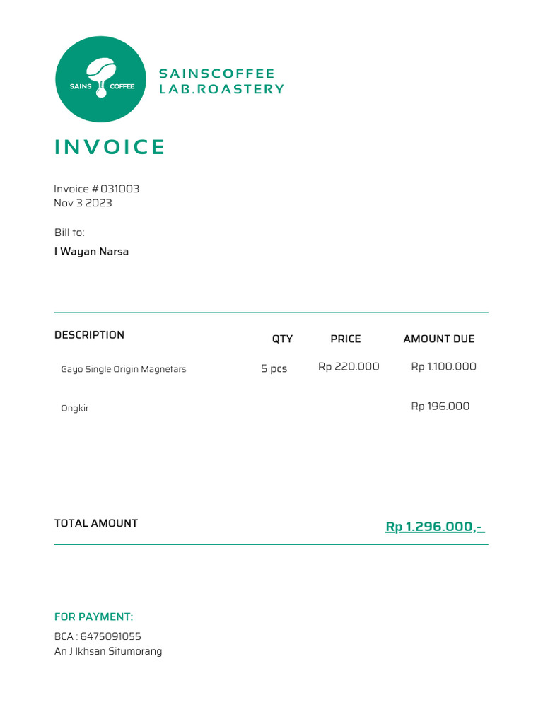 Invoice I Wayan Bali | PDF