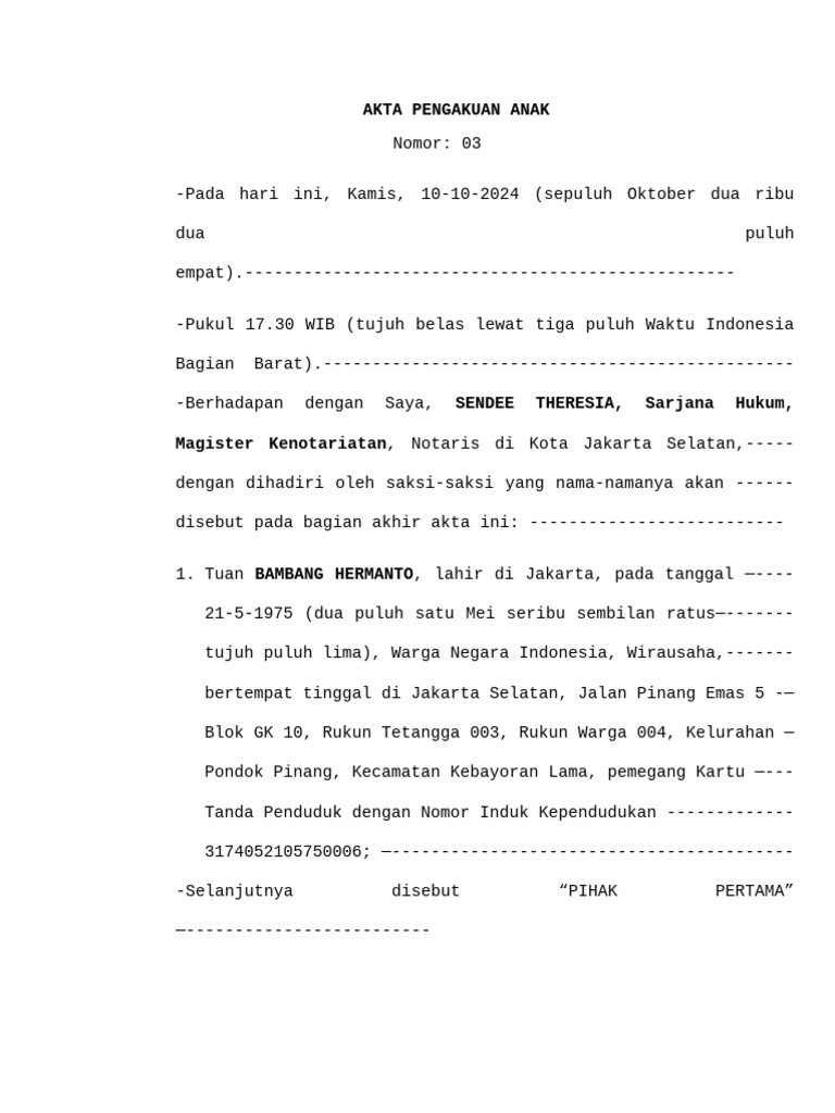 Akta Pengakuan Anak | PDF