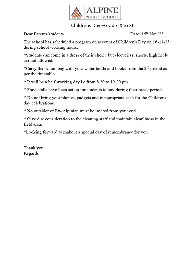 Childrens Day-Grade 9-12 | PDF