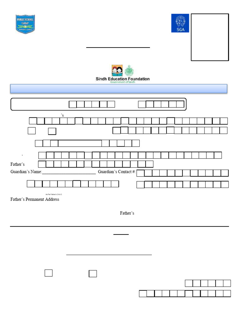 SEF Admission Scholarship Form With Challan 2025 26 | PDF