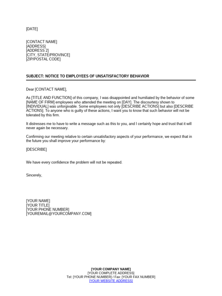 Employee Warning for Unsatisfactory Behavior | PDF