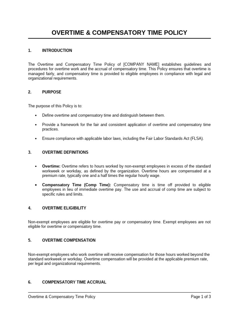 Overtime and Compensatory Time Policy D13743 | PDF | Overtime | Labour Law