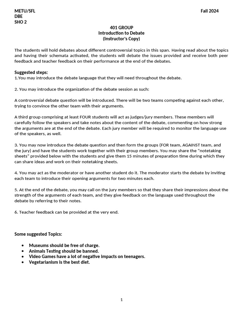 SHO 2 INS (Intro To Debate) | PDF | Argument | Cognition