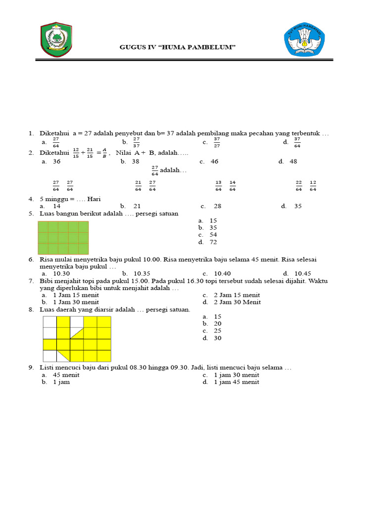 Soal Matematika Sems 2 Kelas 3 | PDF