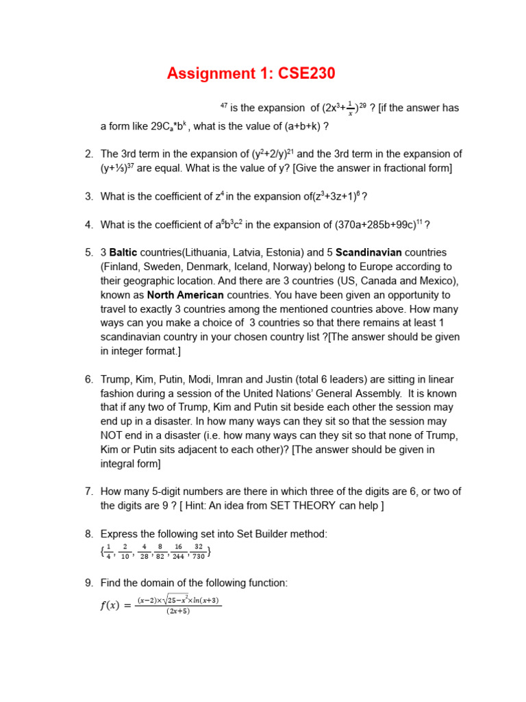 Assignment 1_ CSE230 | PDF | Mathematics | Mathematical Concepts Assignment 1_ CSE230 | PDF | Mathematics | Mathematical Concepts