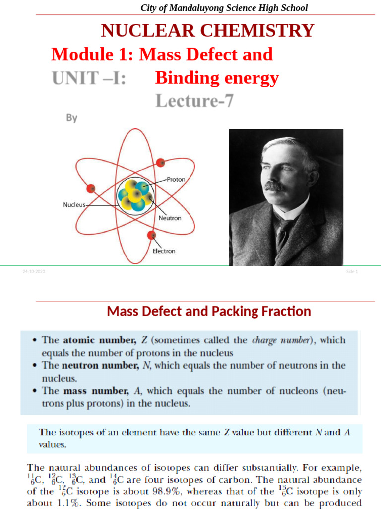 Mass Defect and Binding Energy | PDF | Nuclear Fission | Atomic Nucleus