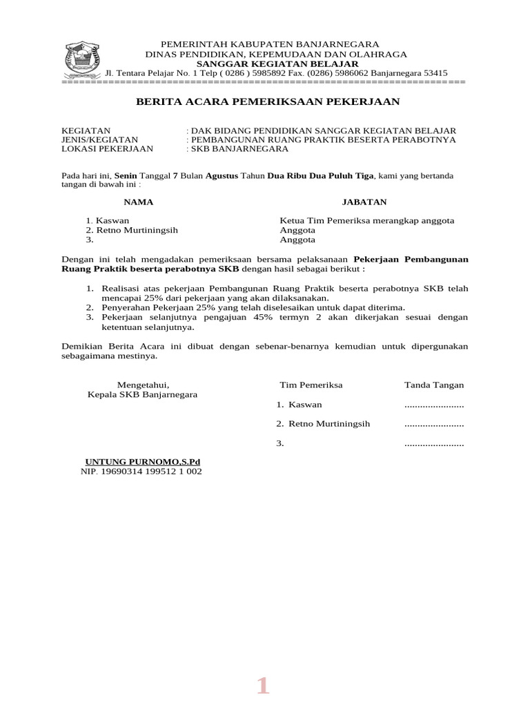 BERITA ACARA PEMERIKSAAN | PDF