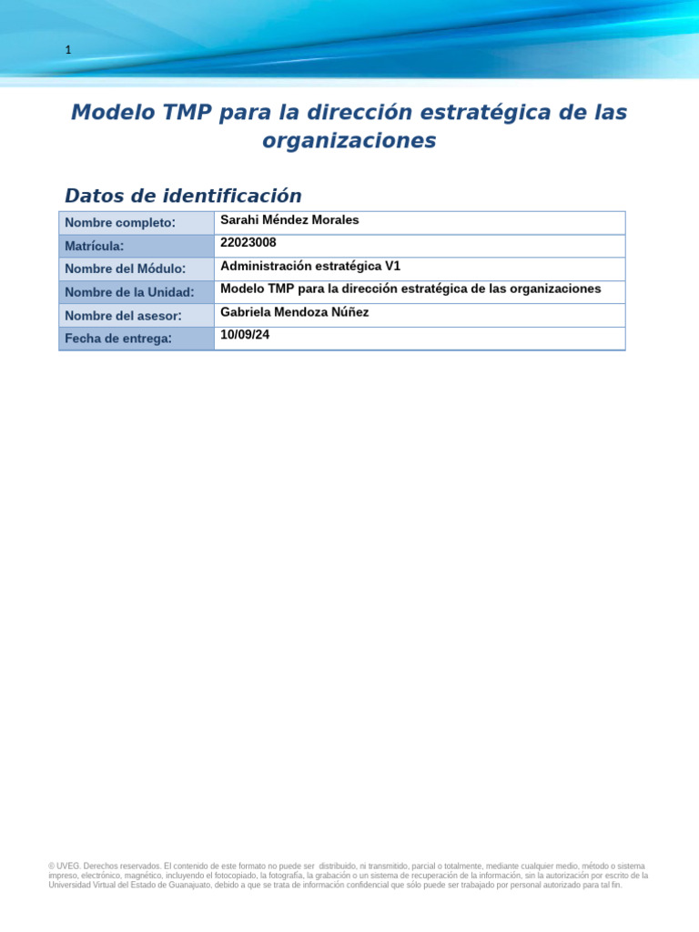 Modelo TMP Dirección Estratégica | PDF | Planificación | Business