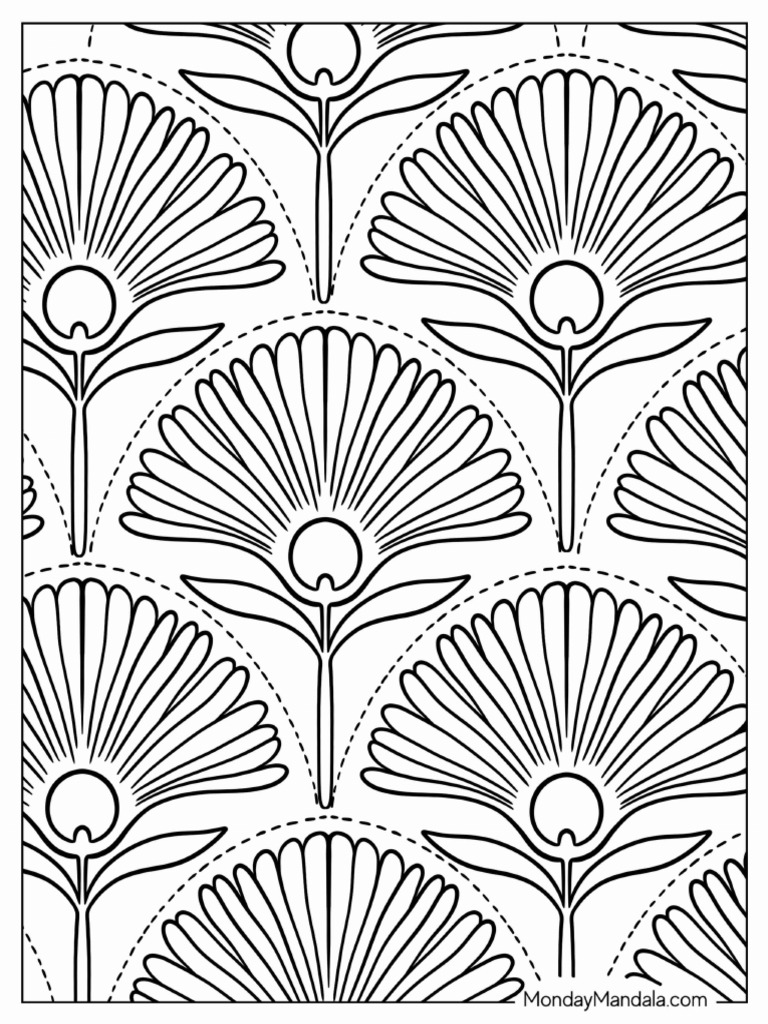 Fan Flower Pattern Coloring Sheet | PDF