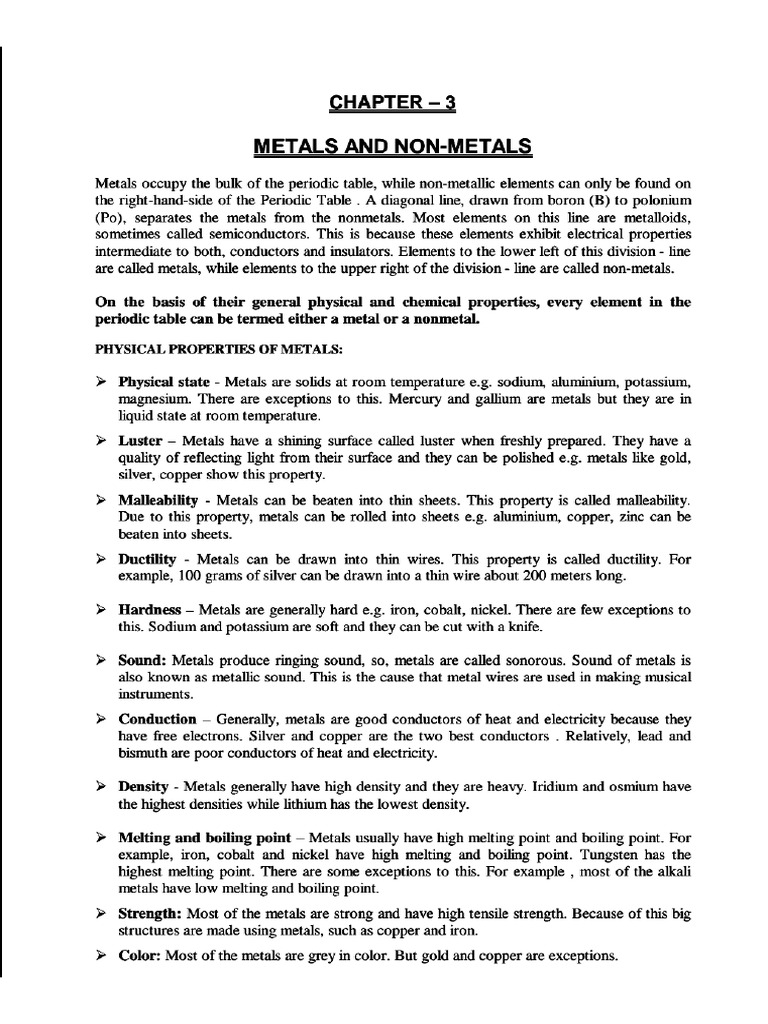 Metals N Non Metals | PDF